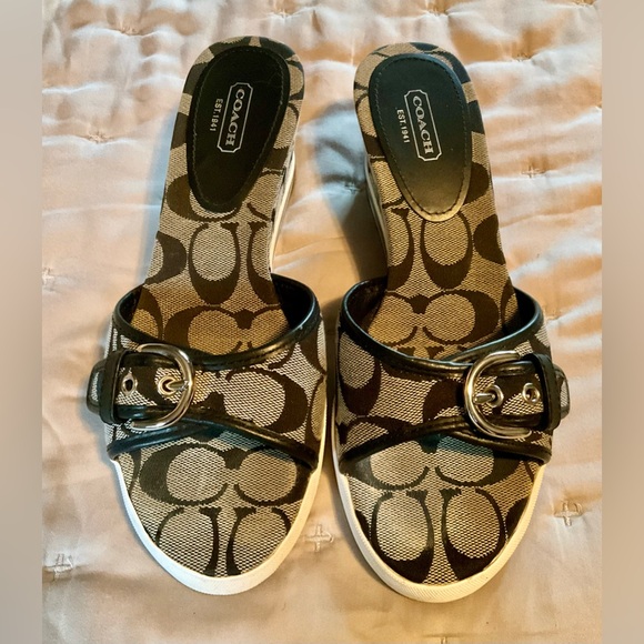 Coach | Shoes | Coach Womens Signature Black And Gray Slipper Sandals ...